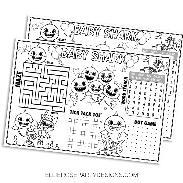 BABY SHARK ACTIVITY PLACEMAT SHEETS COLORING PAGES 